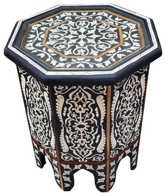 Moroccan Resin Inlay Marrakech End Table II - Mediterranean - Side ...