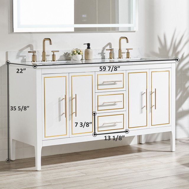 60 Inches Solid Wood Frame Freestanding Bath Vanity Set, Double Sinks ...