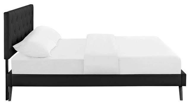 Tarah Full Vinyl Platform Bed with Round Splayed Legs, Black ...