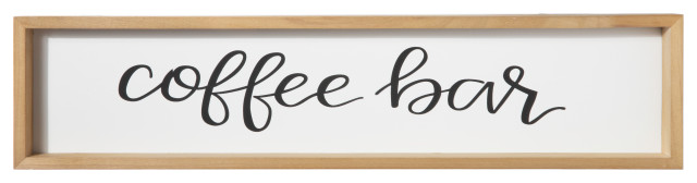 Rectangle Wood Wall Art with "Coffee Bar" Cursive Writing Painted White ...