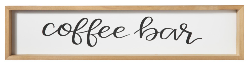 Rectangle Wood Wall Art with "Coffee Bar" Cursive Writing Painted White ...