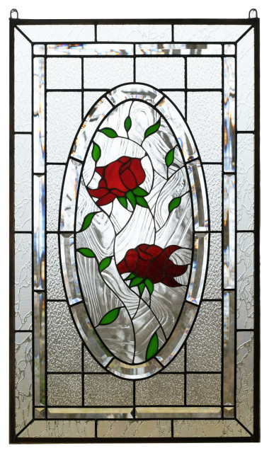 20" x 34" Stained Glass Window Panel rose blooming - Contemporary ...