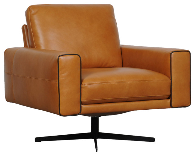 Colette Full Leather Swivel Lounge Chair, Tan - Contemporary ...