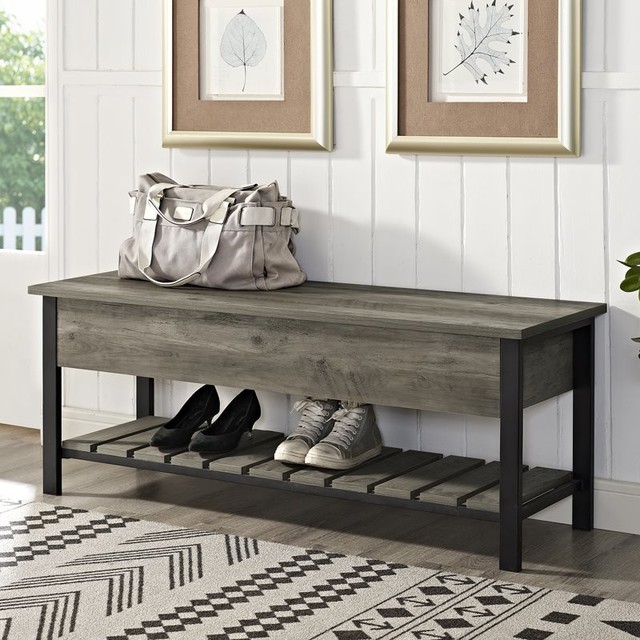 Pemberly Row 48" Open-Top Storage Bench with Shoe Shelf in Gray Wash ...