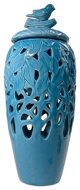 Lidded Jar With Cutout Design , Blue - Contemporary - Decorative Jars ...