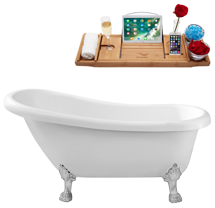 61" Streamline N480CH-IN-PNK Soaking Clawfoot Tub and Tray With ...