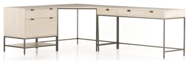 Trey Desk System With Filing Cabinet, Dove Poplar - Transitional ...