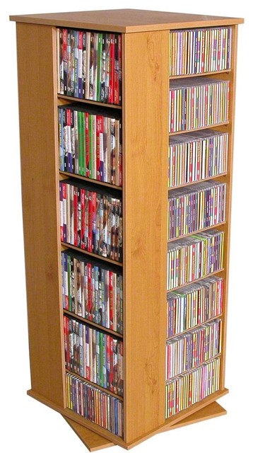 Multi-Media Storage Tower With Revolving Base, Cherry Finish ...