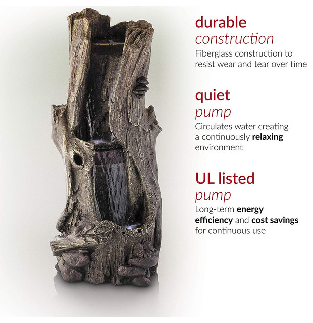 41" Tall Outdoor Rainforest Waterfall Tree Trunk Fountain with LED ...