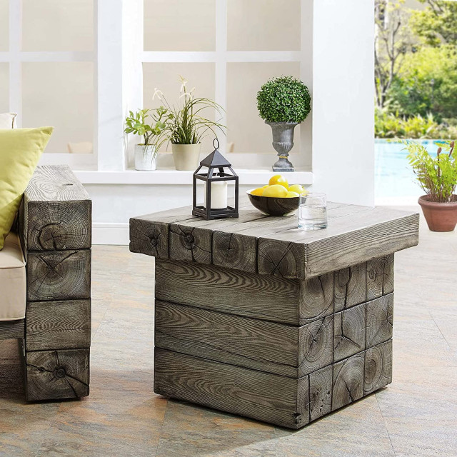 Rustic Patio Side Table, Natural Wood Texture & Square Top, Simulated ...