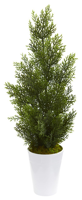 Nearly Natural 27" Mini Cedar Artificial Pine Tree in Decorative ...