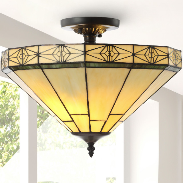Jasmine 16" Tiffany-Style Glass Led Semi-Flush Mount, Cream - Flush ...