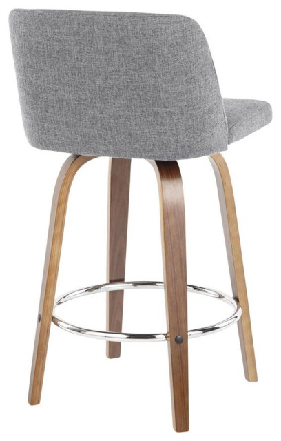 Lumisource Toriano Mid-Century Modern Counter Stool, Walnut/Gray, Set ...