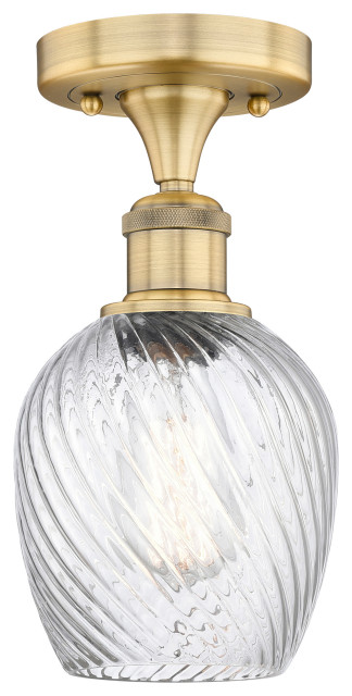 Salina-1 Light 5" Flush Mount-Brushed Brass, Clear Spiral Fluted Glass ...