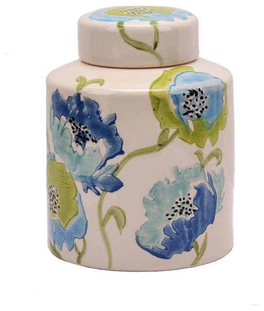 decorative Ceramic Poppies Covered Jar, Multicolor - Contemporary ...