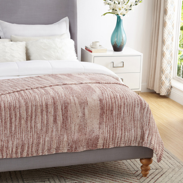 Blush Knitted Polyester Striped Throw Blanket - Contemporary - Throws ...