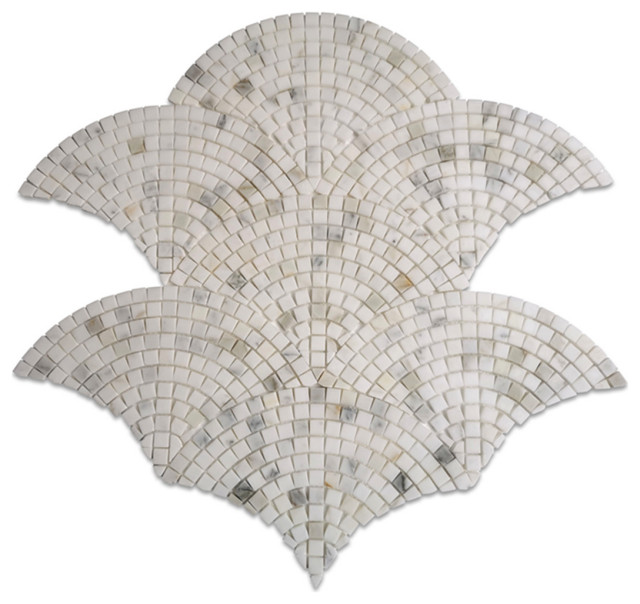 Calacatta Gold Marble Fish Scale Scallop Fan Mini Mosaic Tile Honed, 1 ...