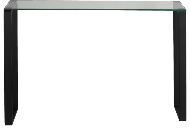 Contemporary Console Table, Rectangular Black Metal Legs With Clear ...