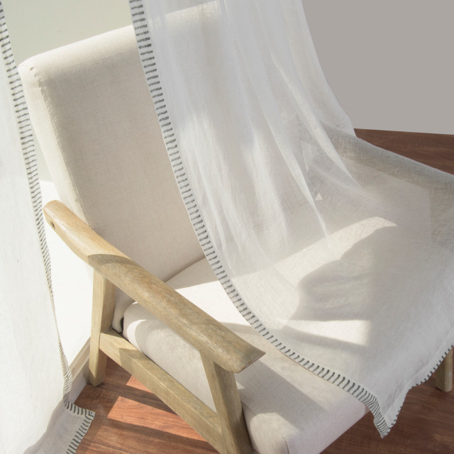 Stripe Border French Linen Voile Curtain - Contemporary - Curtains - by ...