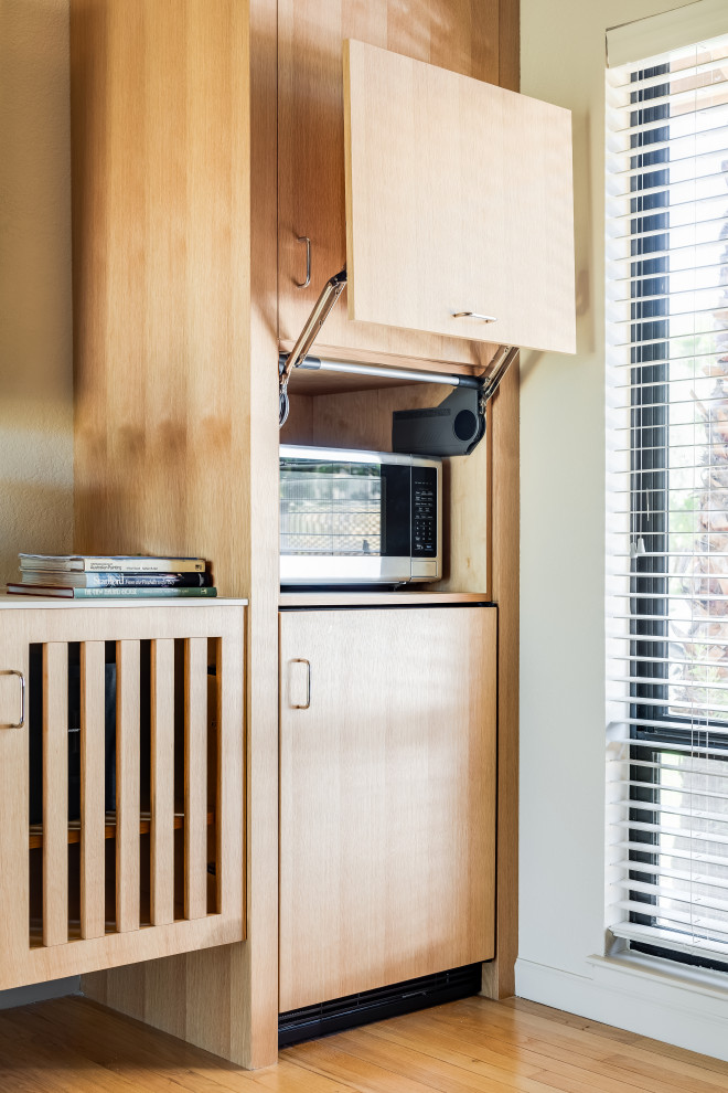 Vertical Lift Up Cabinet Door that Hides Microwave in Home Office ...