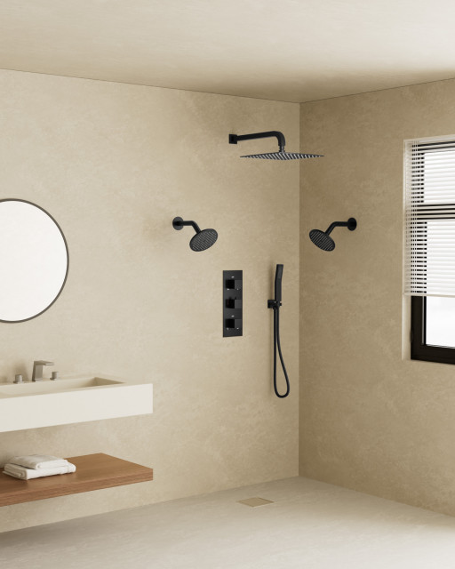 Triple Shower Head 12" Thermostatic Shower System With Handheld Shower ...