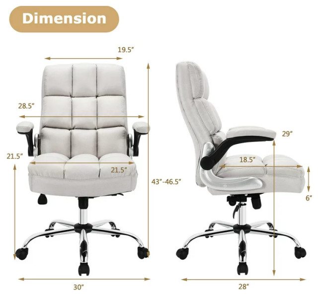 Modern Office Chair, Extra Padded Square Tufted Seat With Flip Up Arms ...