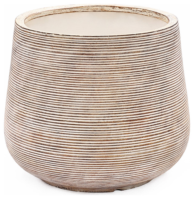 Distressed Tan MgO Tapered Round Planter - Farmhouse - Outdoor Pots And ...