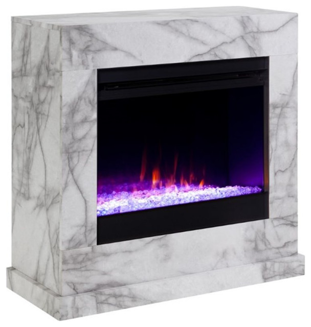 SEI Furniture Dendale Faux Marble Color Changing Electric Fireplace ...