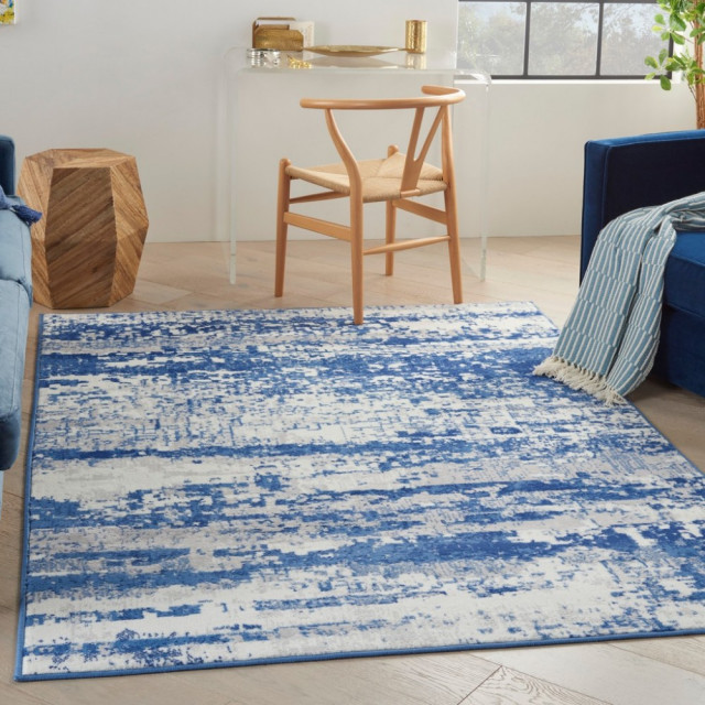 5' X 7' Blue And Ivory Ombre Dhurrie Area Rug - Contemporary - Area ...