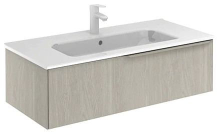 Mio Collection 1 Drawer Vanity With Ceramic Top, White Oak, 40 ...