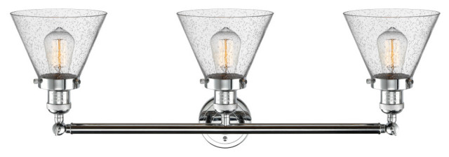 Innovations Large Cone 3-Light Bathroom Fixture, Polished Chrome ...