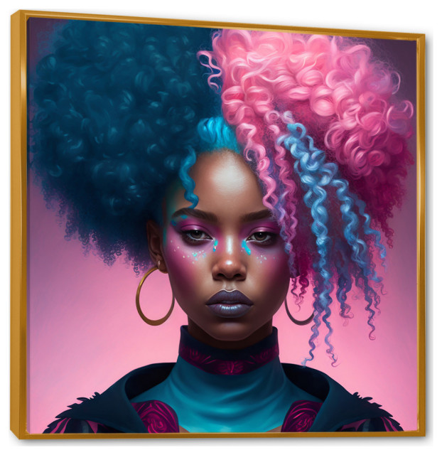 Hip Hop Girl With Pink And Blue Hair III Framed Canvas, 36x36 ...