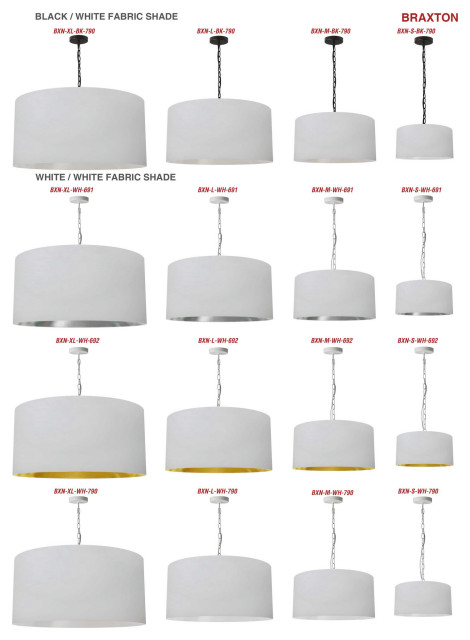 1 Light X-Large Braxton White Pendant w/ White/Gold Shade ...