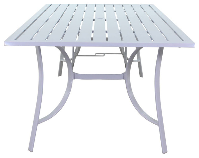 Outdoor Dining Table, Curved Legs & Slatted Top With Umbrella Hole ...