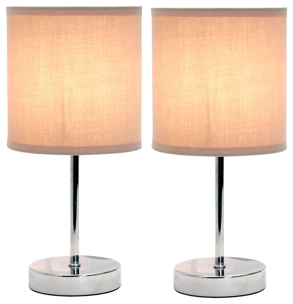 Simple Designs Chrome Mini Basic Table Lamps With Fabric Shade, 2-Pack ...