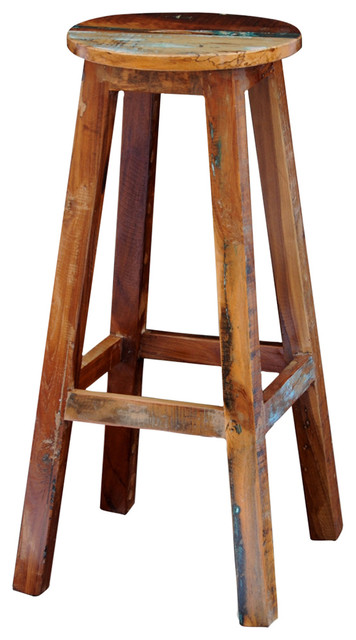 vidaXL Bar Stool Wooden Bar Seat Counter Height Stool Solid Reclaimed Wood - Rustic - Bar Stools ...