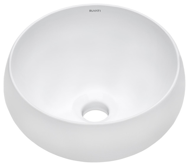 Ruvati 12 inch Bathroom Vessel Sink Round White Circular Above Counter ...