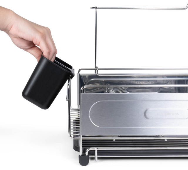 Compact 17.25" Stainless Steel Dish Rack With Wine Glass Holder, Steel ...