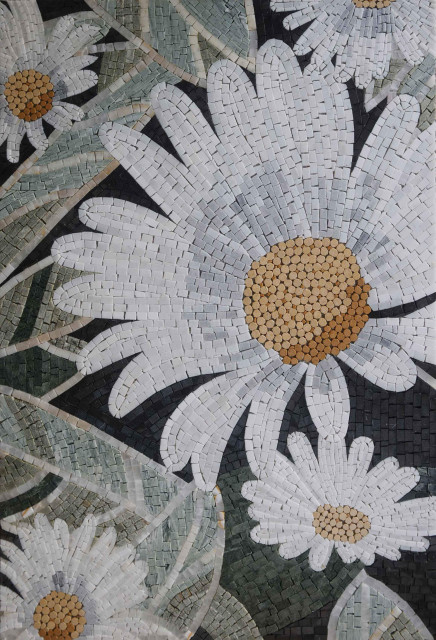 White Daisies - Flower Mosaic, 31" x 47" - Contemporary - Tile Murals ...