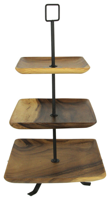 Polished Wood 3 Tier Square Shaped Serving Tray, One Size - Industrial ...