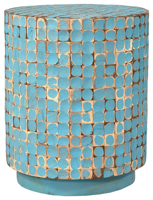 East at Main Brillion Blue 20-inch Round Coconut Shell Accent Table ...