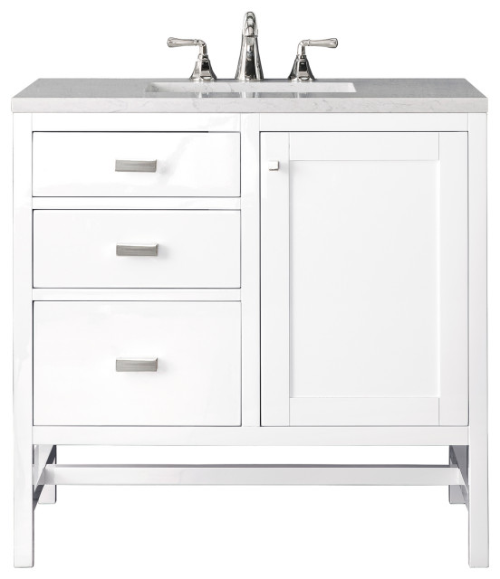 Addison 36" Vanity, Glossy White, Eternal Jasmine Pearl Quartz Top ...