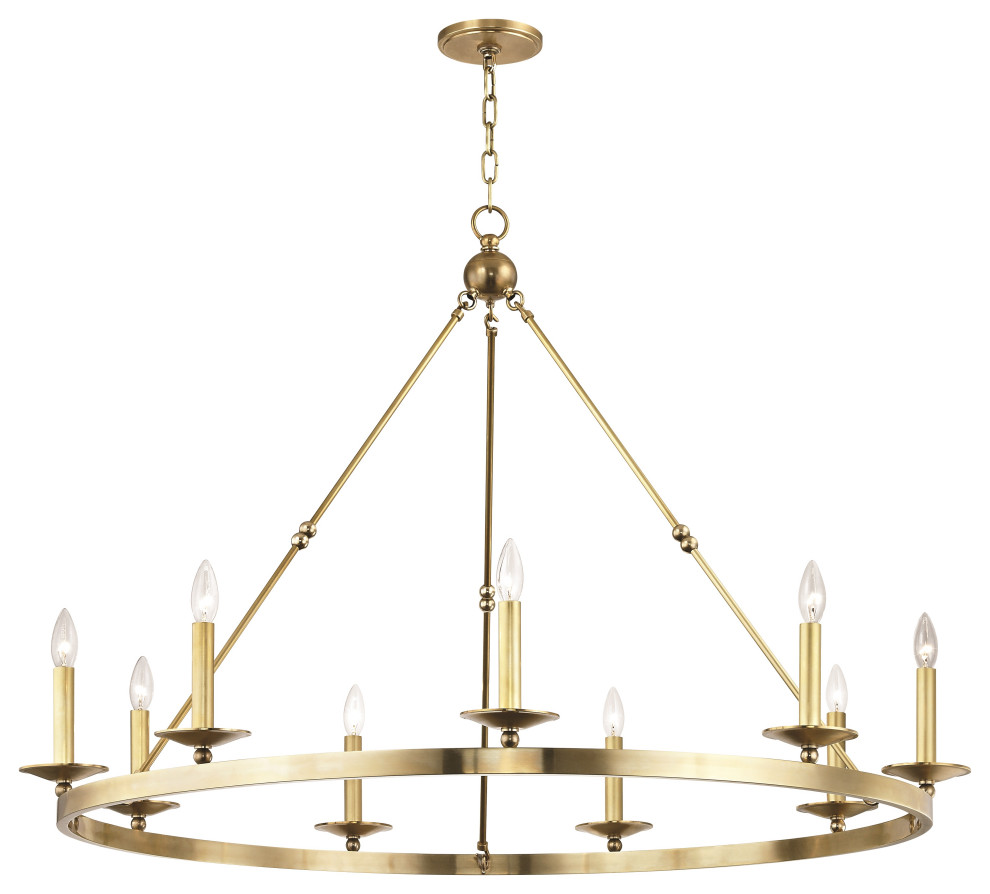 Contemporary Nine Light Chandelier-Aged Brass Finish - Chandelier ...