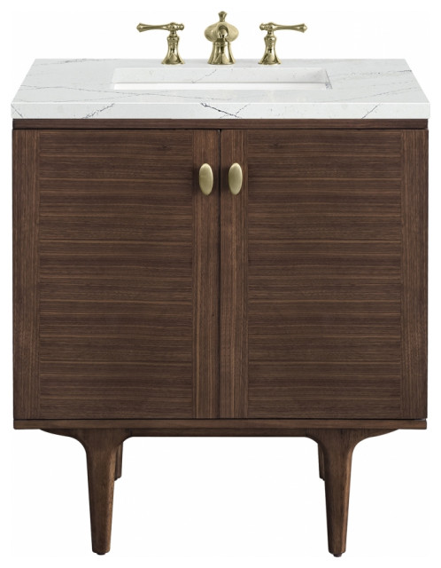 30" Modern Mid-Century Walnut Single Sink Bathroom Vanity, James Martin ...