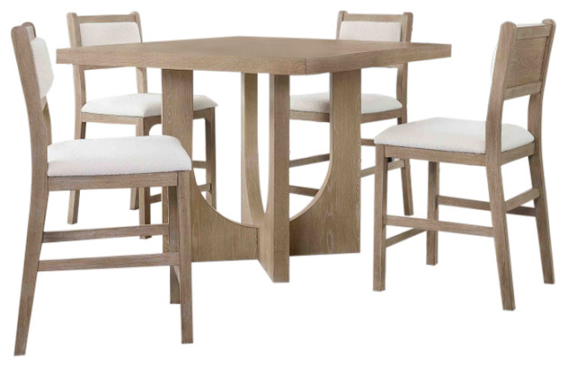 Modern Wood Counter Height Kitchen Table With 4-Chairs, Light Brown ...