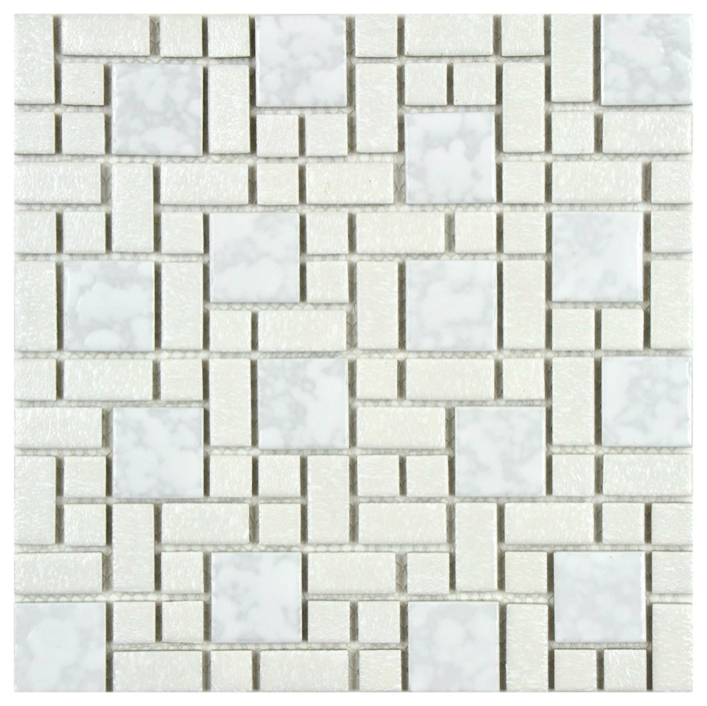 University Porcelain Mosaic Floor and Wall Tile, White, Sample ...