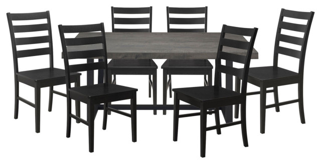 7-Piece Farmhouse Dining Set - Grey/Black - Transitional - Dining Sets ...