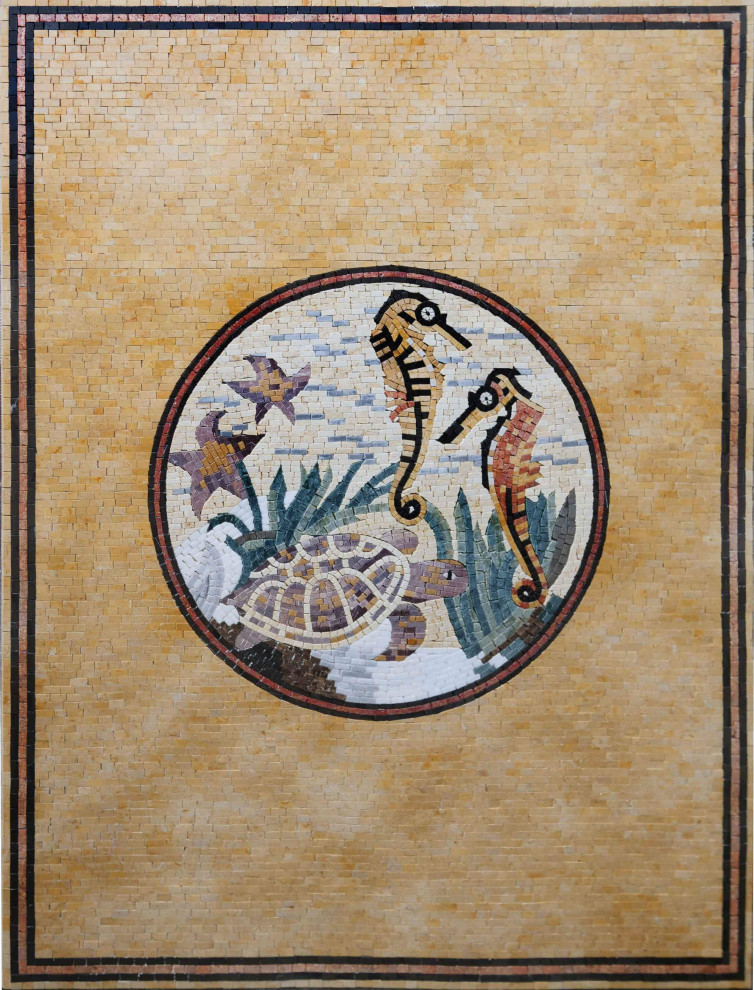 Mosaic Pool Artwork - Rustic Sea Animals, 63" x 79" - Beach Style ...