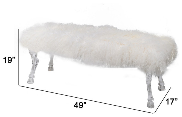 Benzara BM285031 Accent Bench, Faux Fur Upholstered, Hooved Legs, All ...