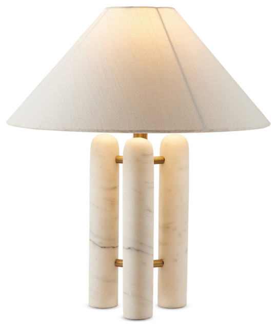 Medici Table Lamp Charcoal And White Marble, White Silk, Antique Brass ...